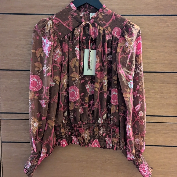 Joie | Tops | Joie Floral Chiffon Smocked Blouson Top | Poshmark